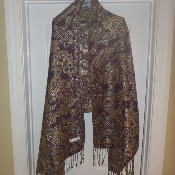 pashmina | Accessories | Womens Large Pasiley Print Metallic Pashmina ...